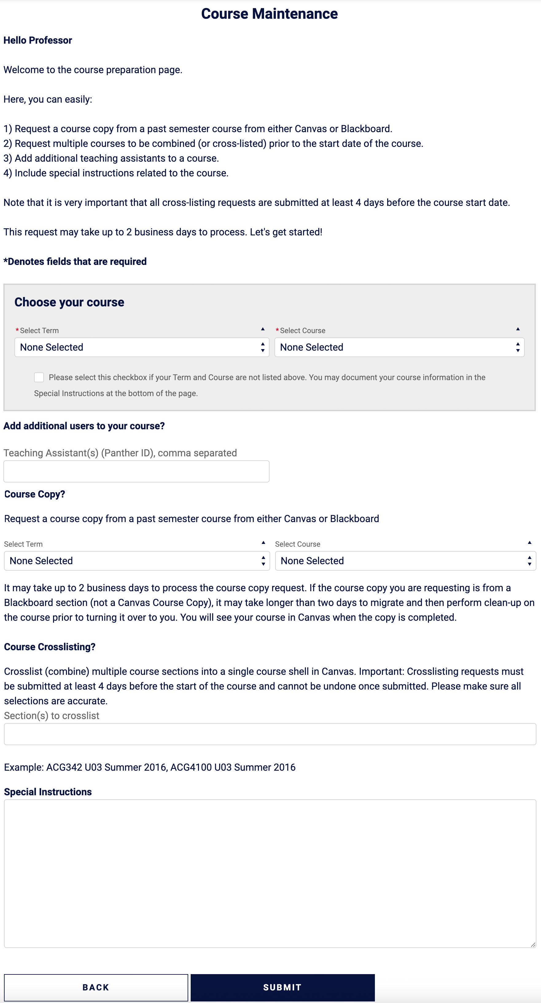 Course Preparation Request (Instructor)